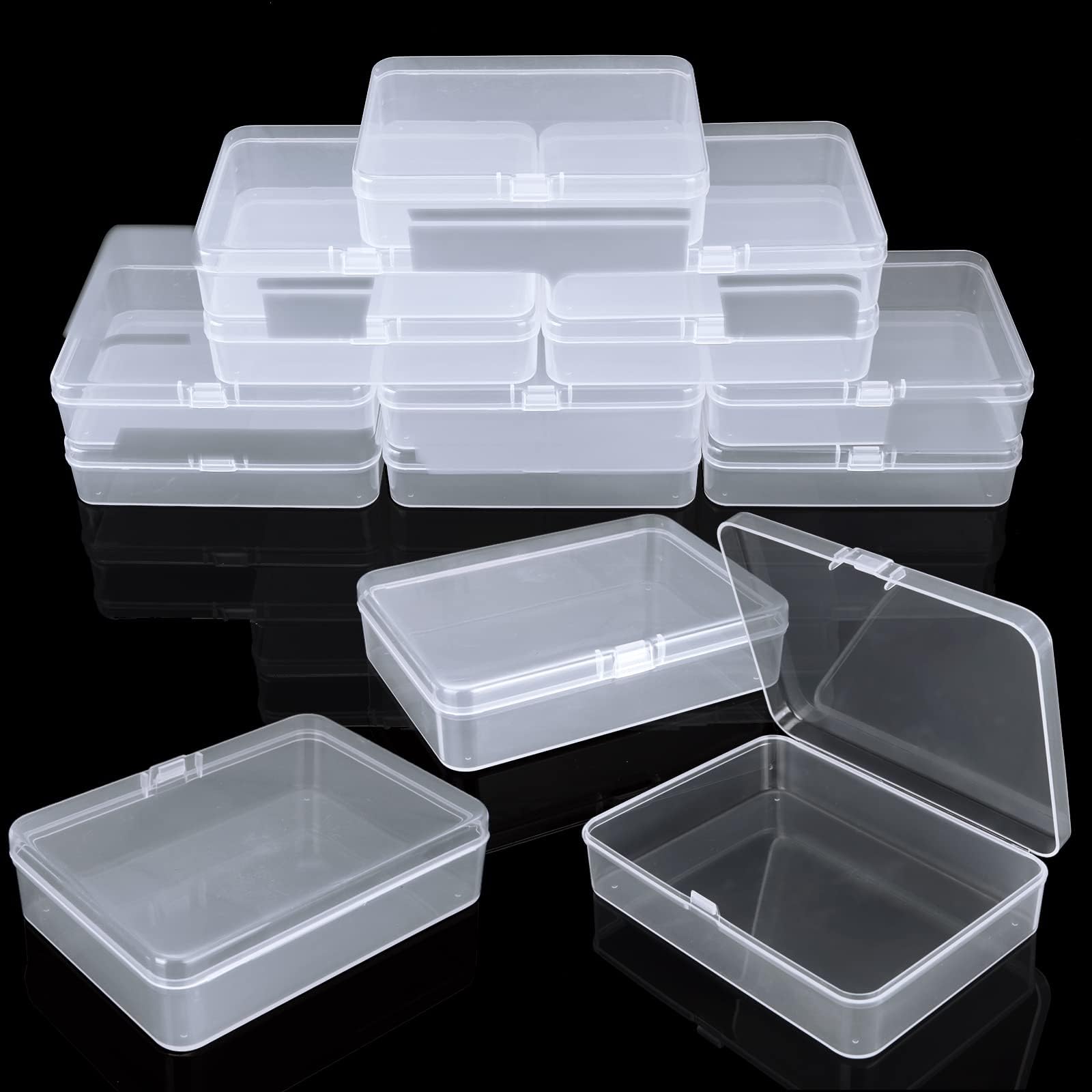BELLE VOUS Small Clear Plastic Storage Box Containers with Hinged Lid ...
