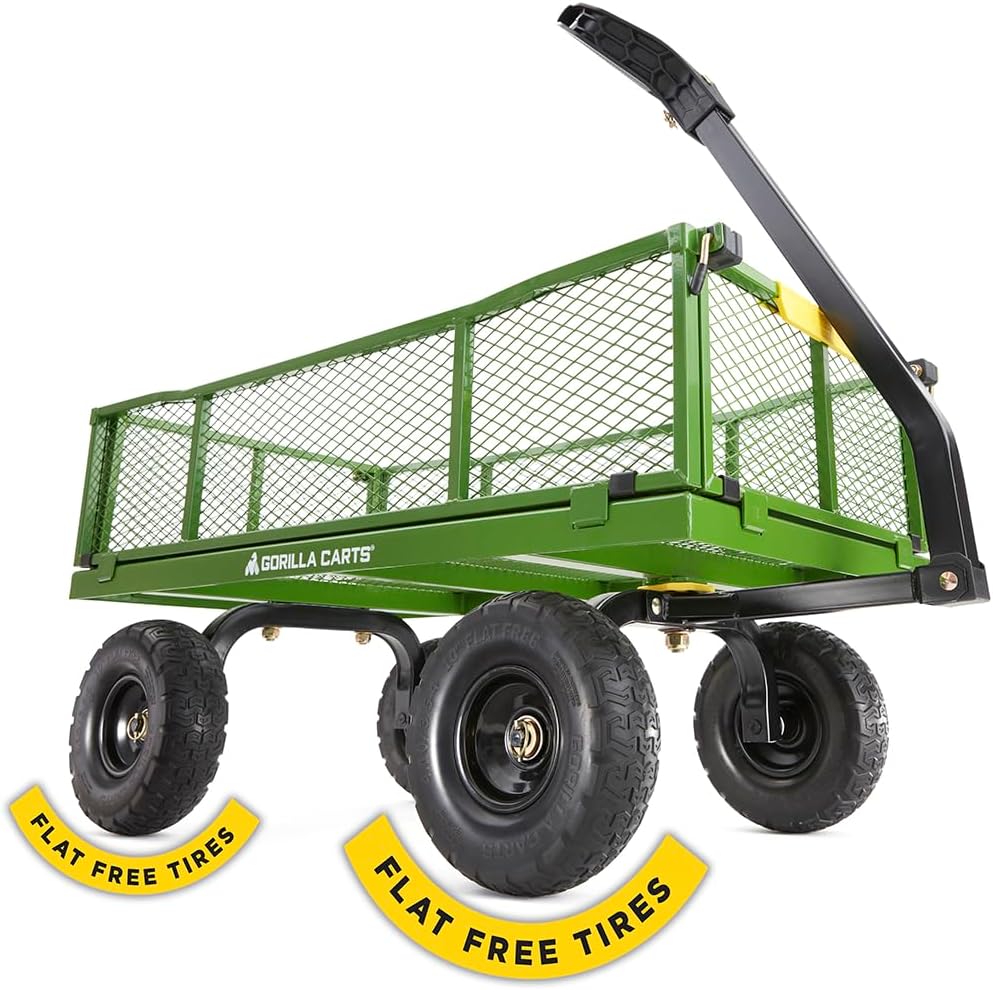 Amazon.com: Gorilla Carts 4 Cu. Steel Utility Cart with No-Flat Tires ...