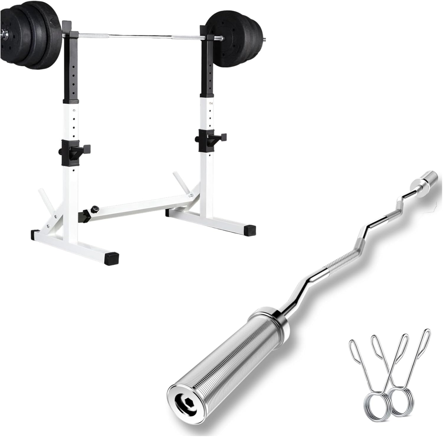 Amazon.com : Achamusi Barbell Rack Stand+ 47" EZ Curl Bar，Olympic Curl ...