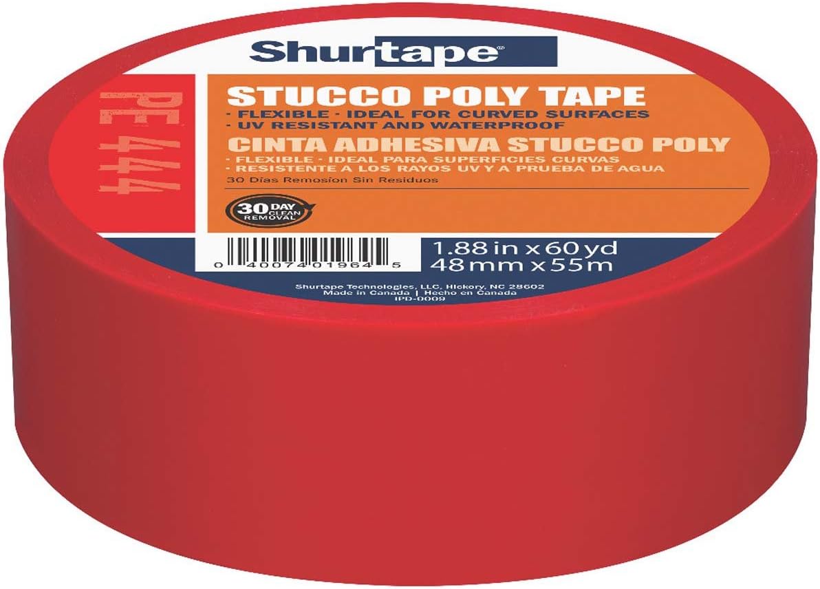 Shurtape PE 444 UV-Resistant Stucco Masking Tape, 48mm x 55m, Red, 1 ...