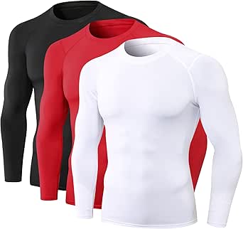 Amazon.com: 3 Pack Men's Compression Shirts Long Sleeve Athletic ...