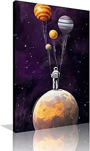 Amazon.com: Astronaut Canvas Wall Art, Spaceman with Planets Painting ...