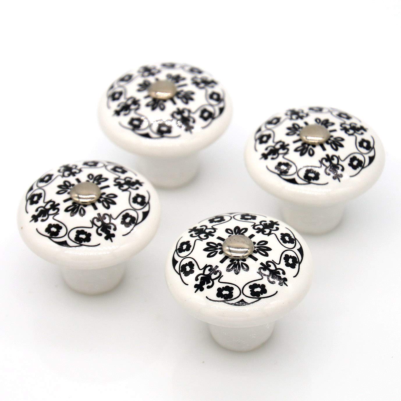Set Of Black White Floral Ceramic Cupboard Cabinet Knobs, 44% OFF