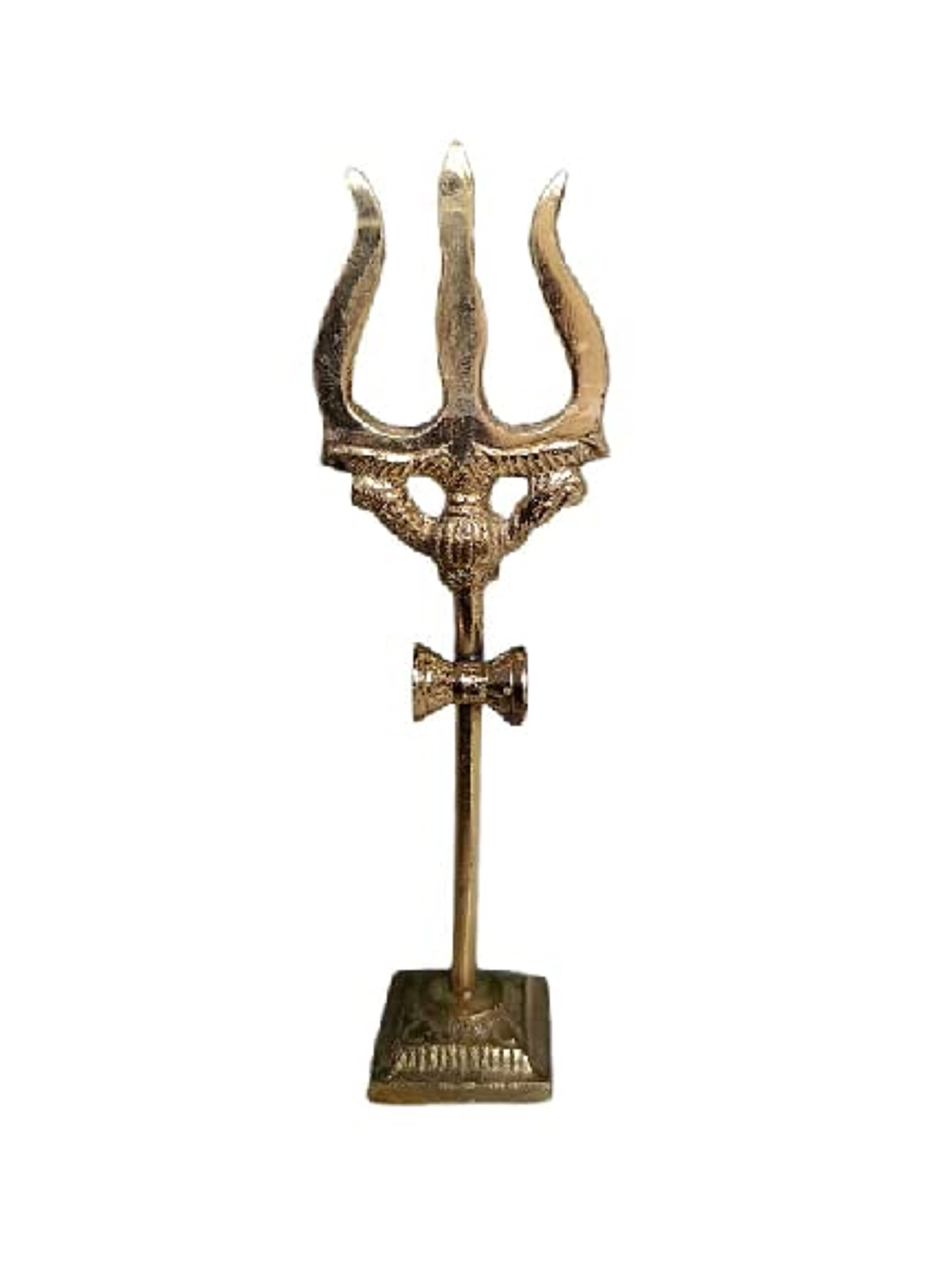 Buy Lord Shiva Trishul With Brass Damru On Stand in Golden Traditional ...