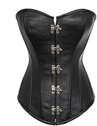 Black Leather Gothic Steampunk Bustier Waist Training Basque Overbust ...
