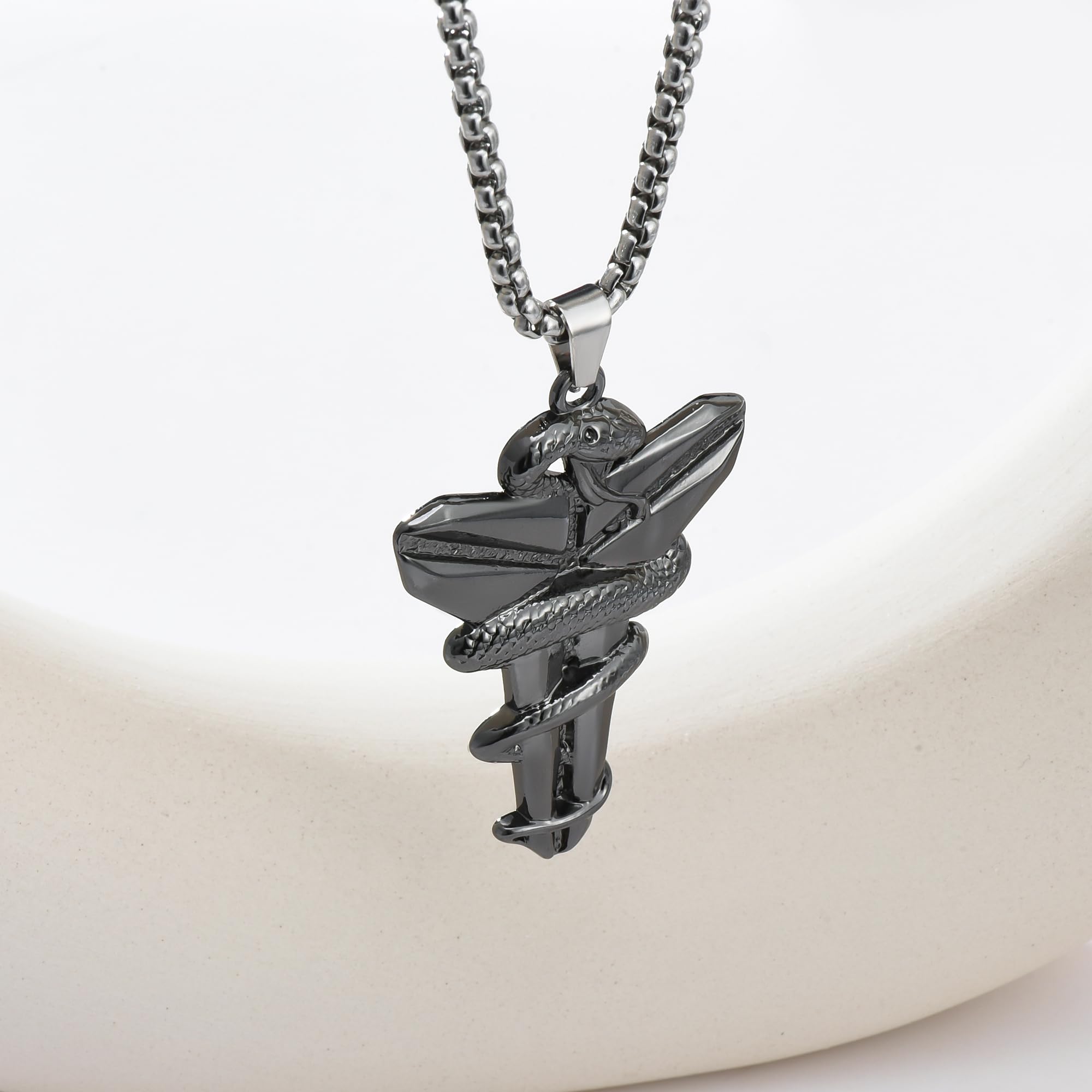 Medsor Mamba Necklace Black Stainless Steel Snake Mamba Pendant Chain ...