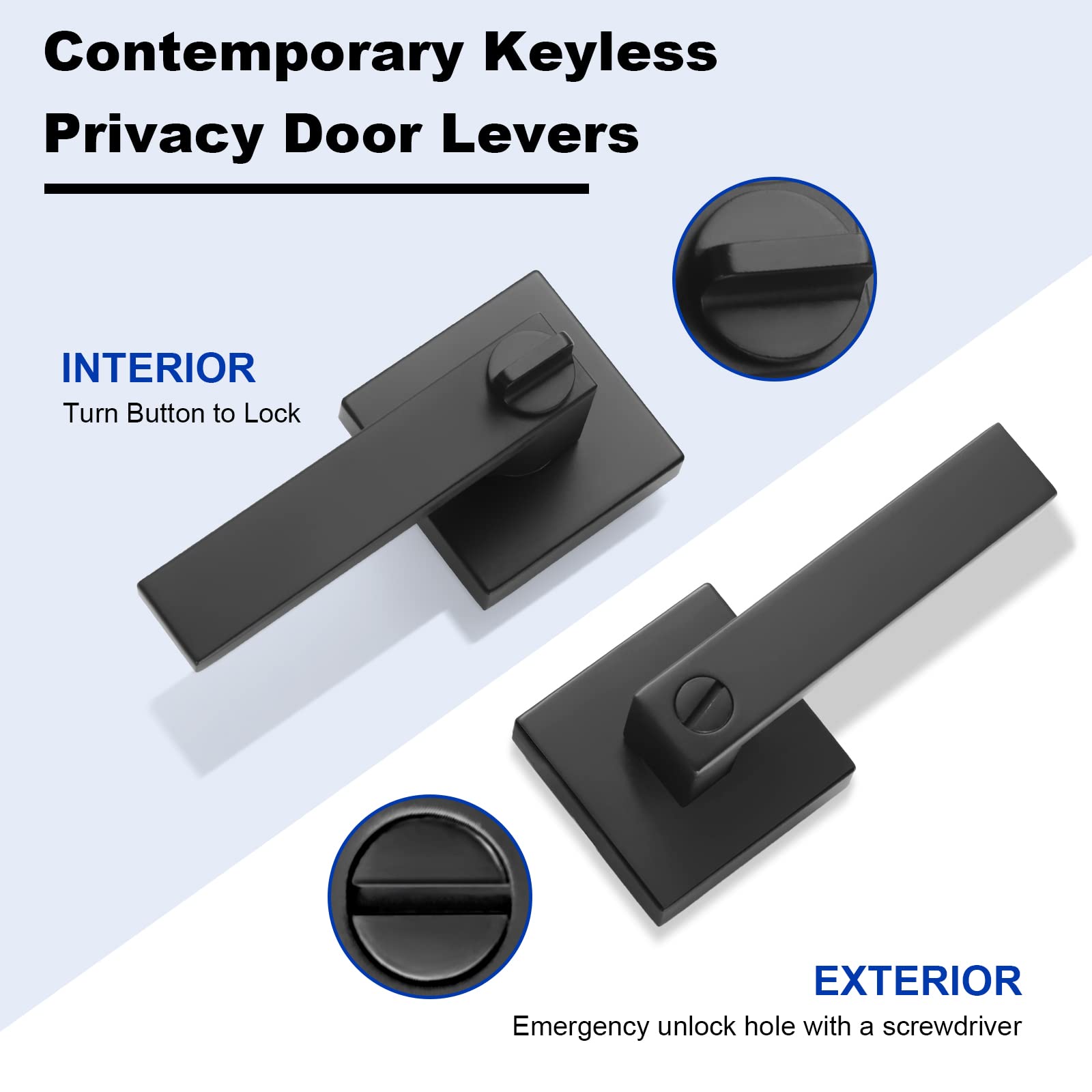 Estmoon 6 Pack Matte Black Door Handle, Keyless Interior Door Knobs ...