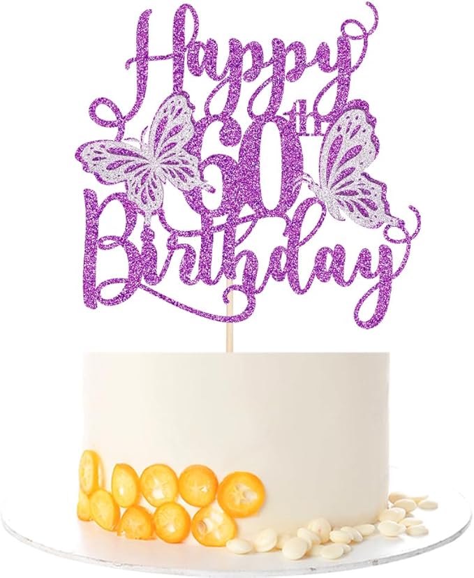 Amazon.com: Kaoenla 3D Butterfly Happy 60th Birthday Cake Topper ...