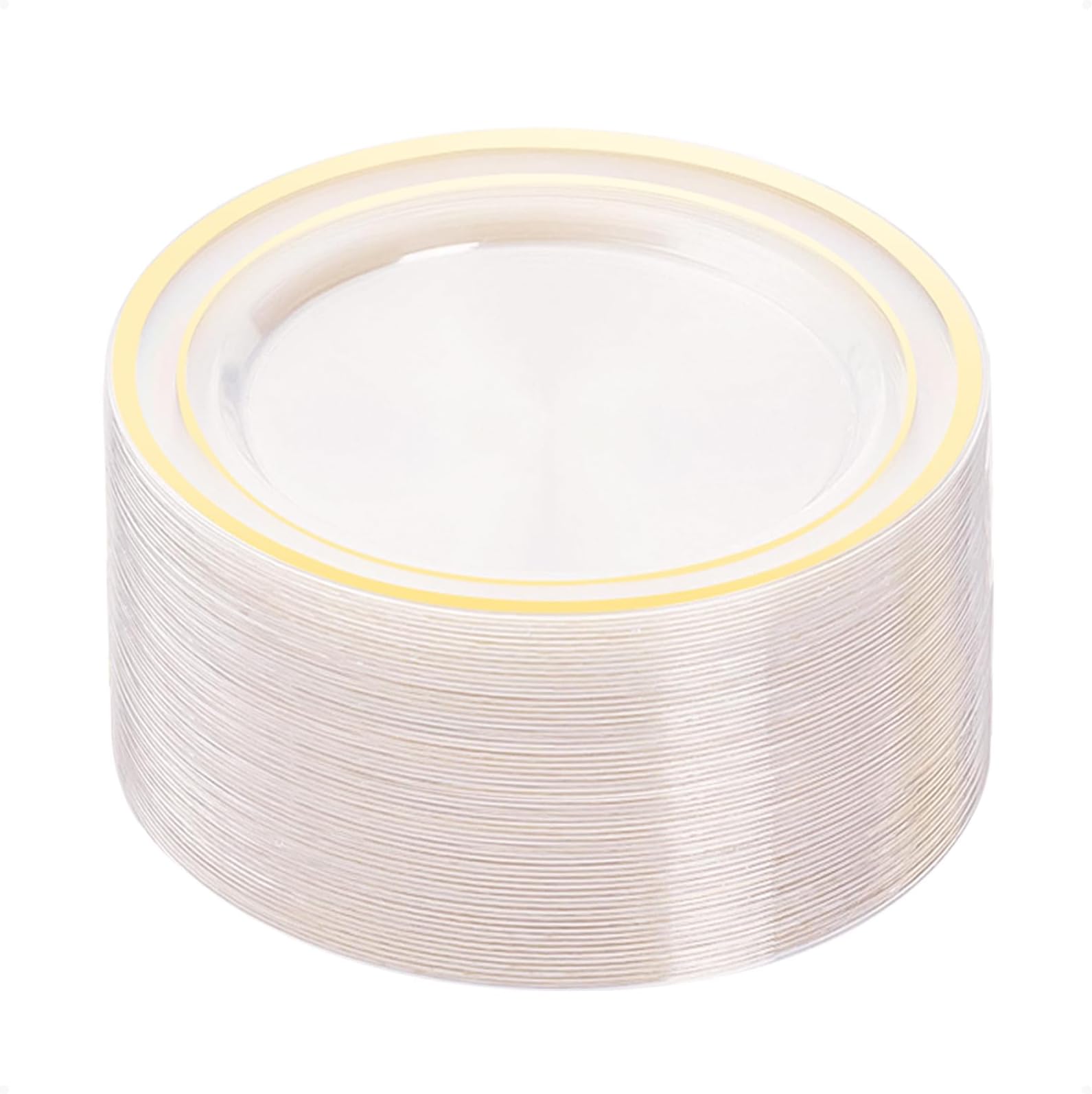 Amazon.com: R-kay 100 Pack 10 Inch Clear And Gold Plastic Plates For ...