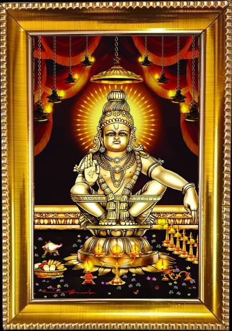 Lord Ayyappa,Swamy Ayyappan,Iyyappan Photo Framed, For Pooja,Gold,Small ...