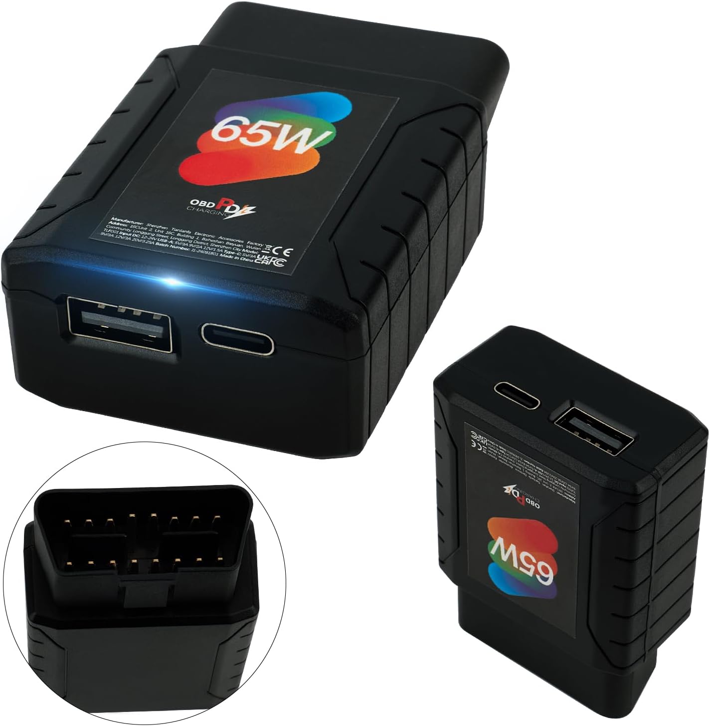 Amazon.com: 65W High-Power Car OBD2 to USB Adapter with Dual USB-C/USB ...