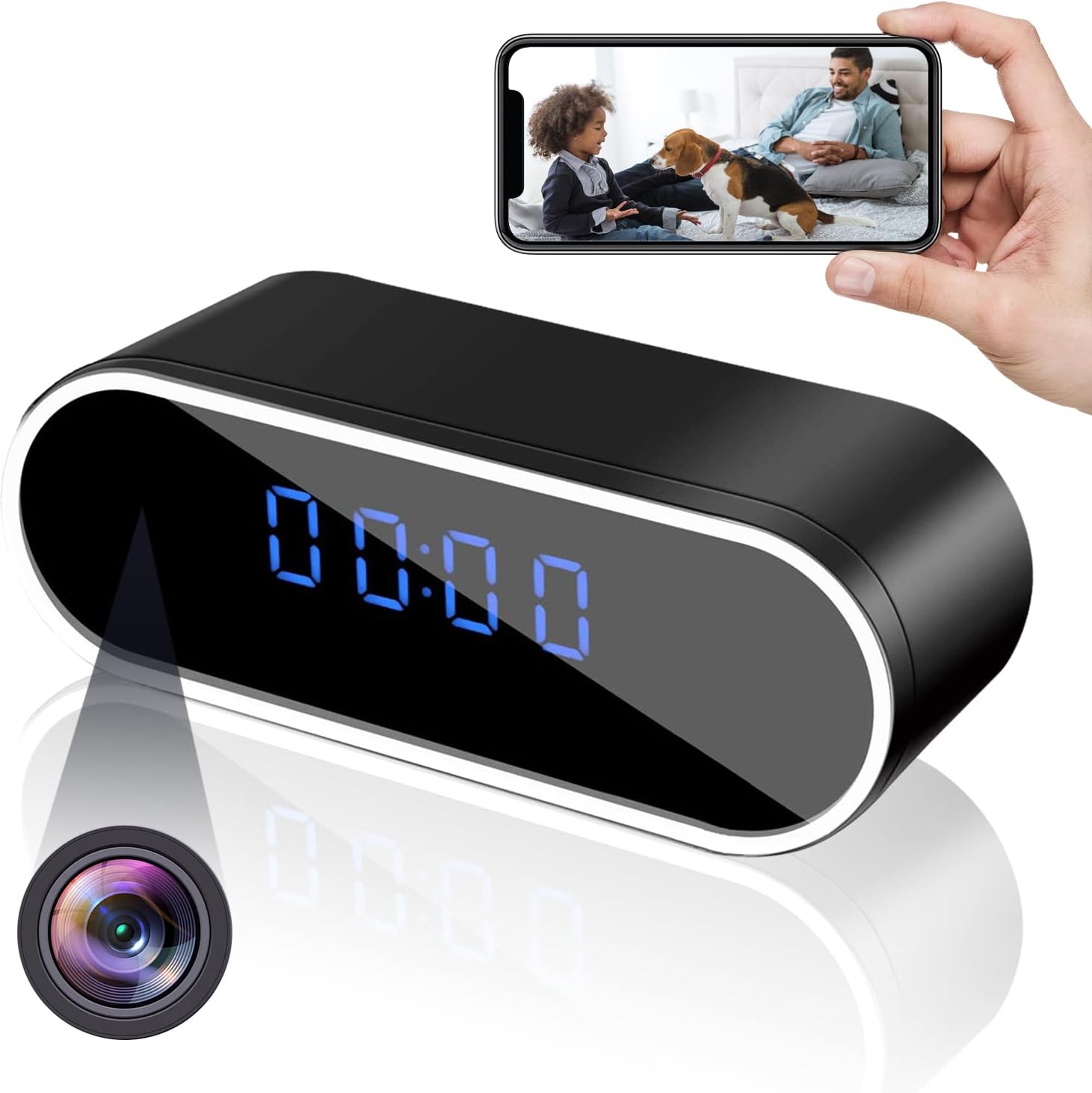 Hidden Camera Clock 1080P HD WiFi Spy Nanny Cam Indoor Wireless ...