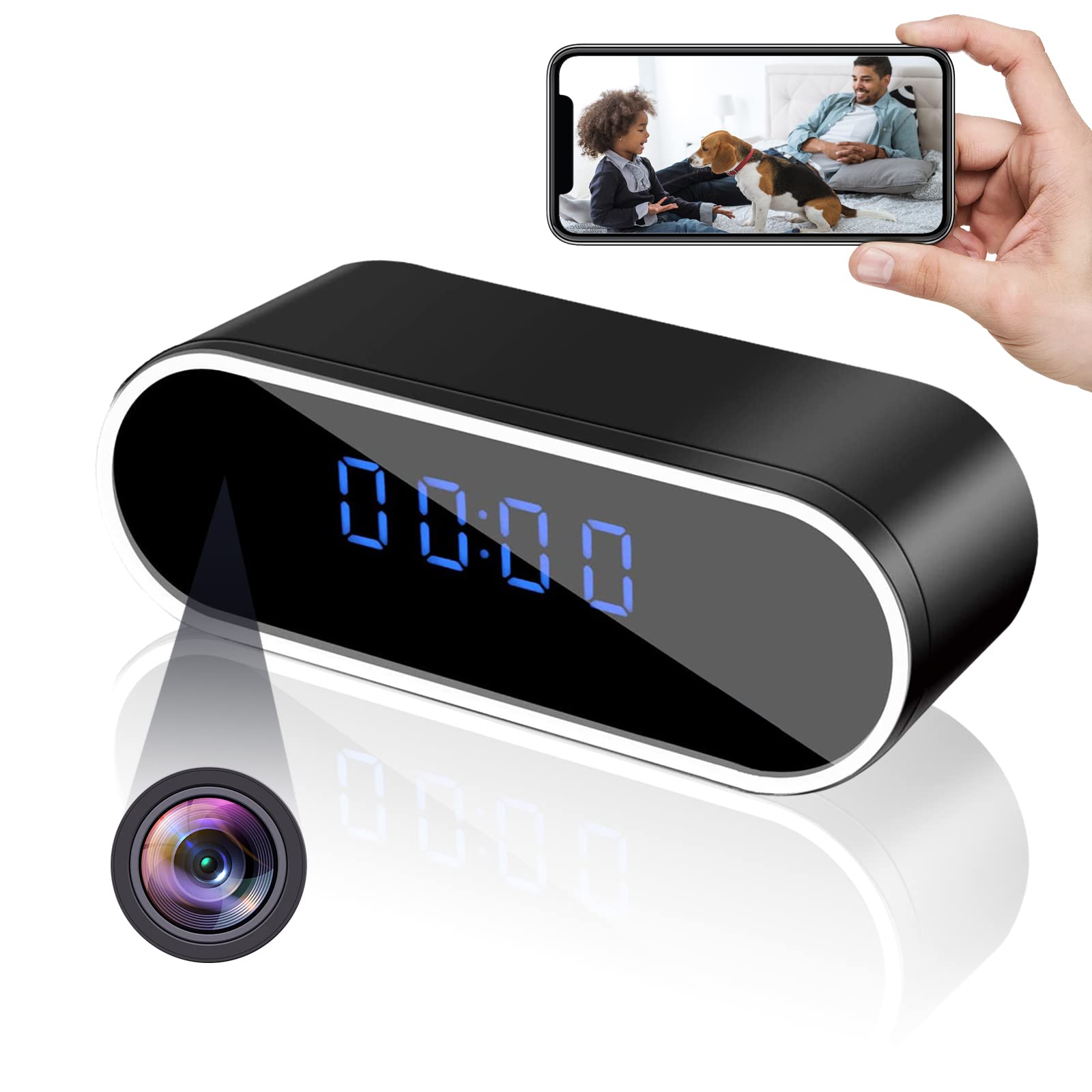 Hidden Camera Clock 1080P HD WiFi Spy Nanny Cam Indoor Wireless ...
