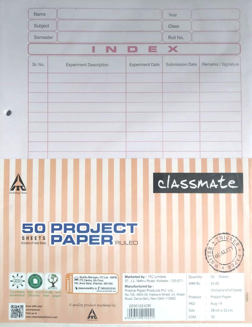 Classmate 70 GSM Project Paper Both Side Ruled 50 Sheets-6 Packets,A4 ...
