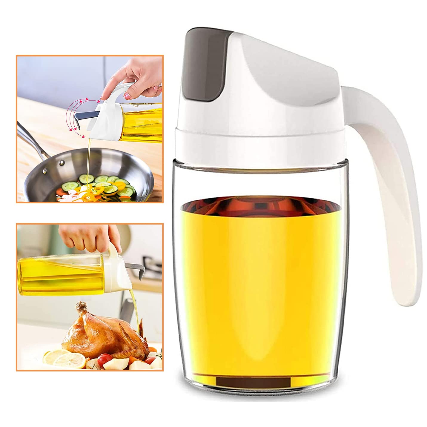 Snapklik.com : Oil Dispenser, Cooking Olive Oil Glass Bottle, 300ML 11OZ White Auto Flip ...