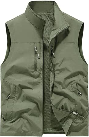 MEOILCE Mens Lightweight Vest Outdoor Fishing Work Safari Travel Photo ...