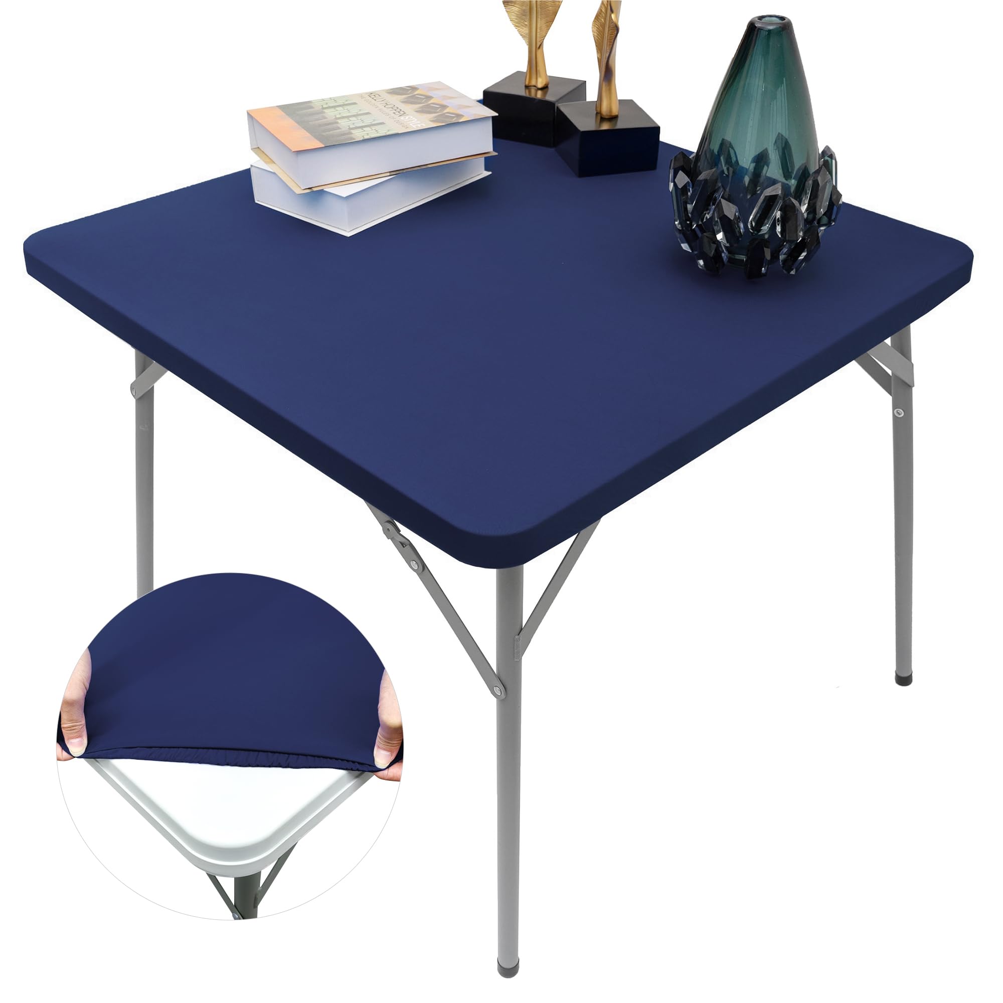 Amazon.com: NEWISHER Square Fitted Table Cover Navy Cocktail Topper ...