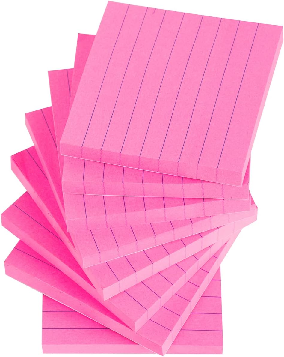 Amazon.com : Vanpad Lined Sticky Notes 3x3 Inches, Rose Red Ruled Self ...