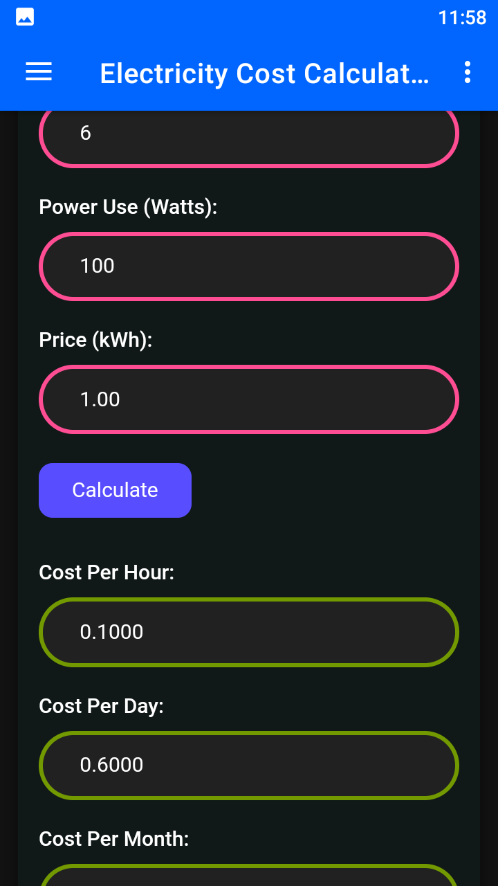 Electricity Cost Calculator - App on Amazon Appstore