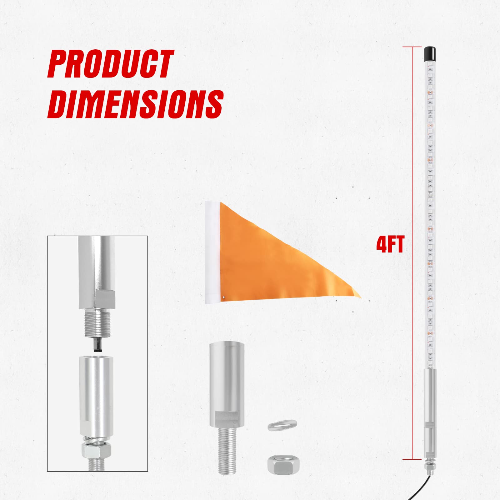 Snapklik.com : 1PC 1.2M Red LED Whip Light For Truck, 4FT ATV UTV LED ...