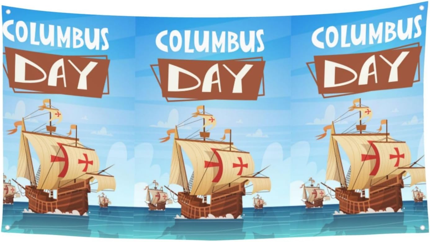 Amazon.com: Happy Columbus Day Banner Flag Hanging Backdrop Sign Party ...
