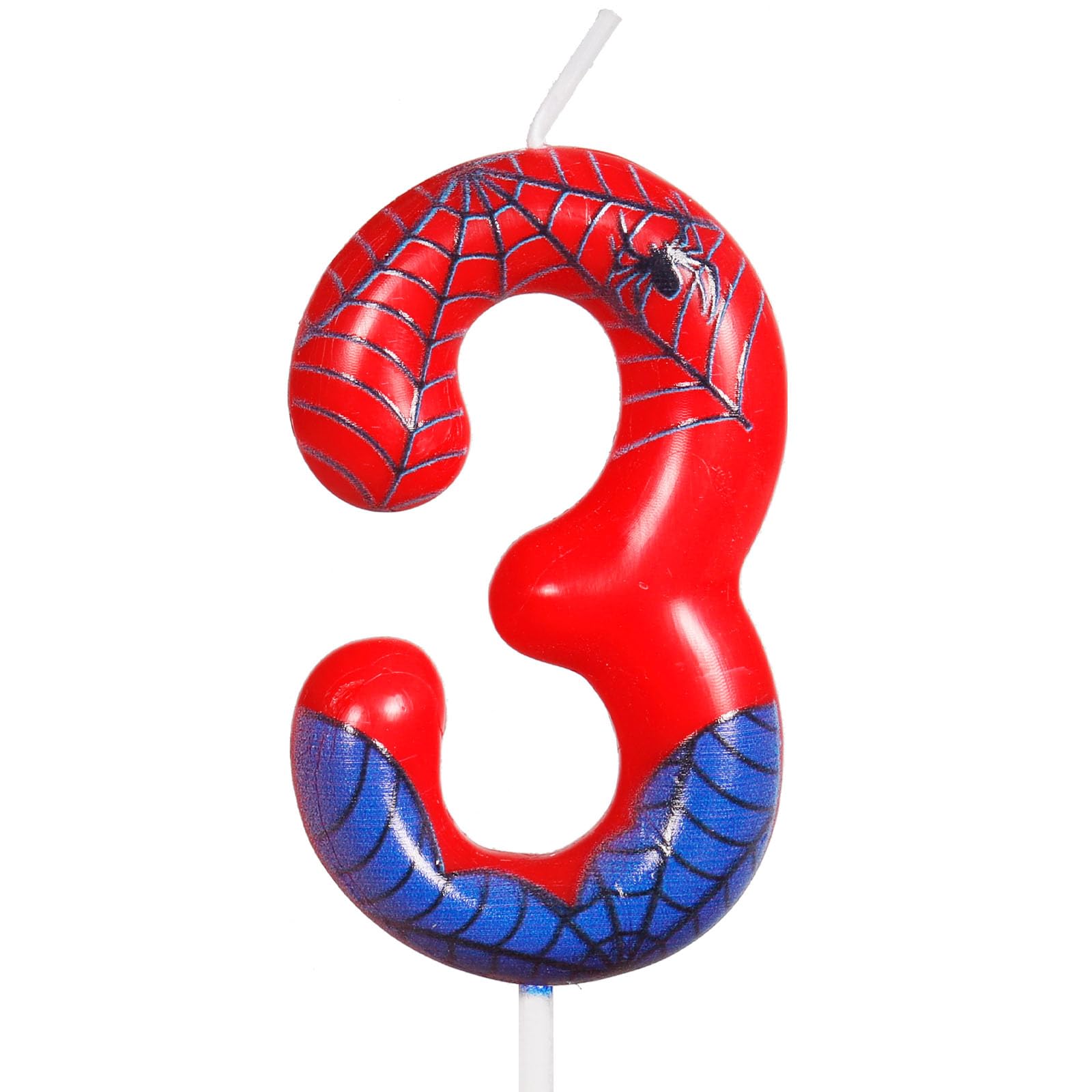 Amazon.com: Red Blue Spider 3rd Birthday Candles Number 3 Candle Cake ...