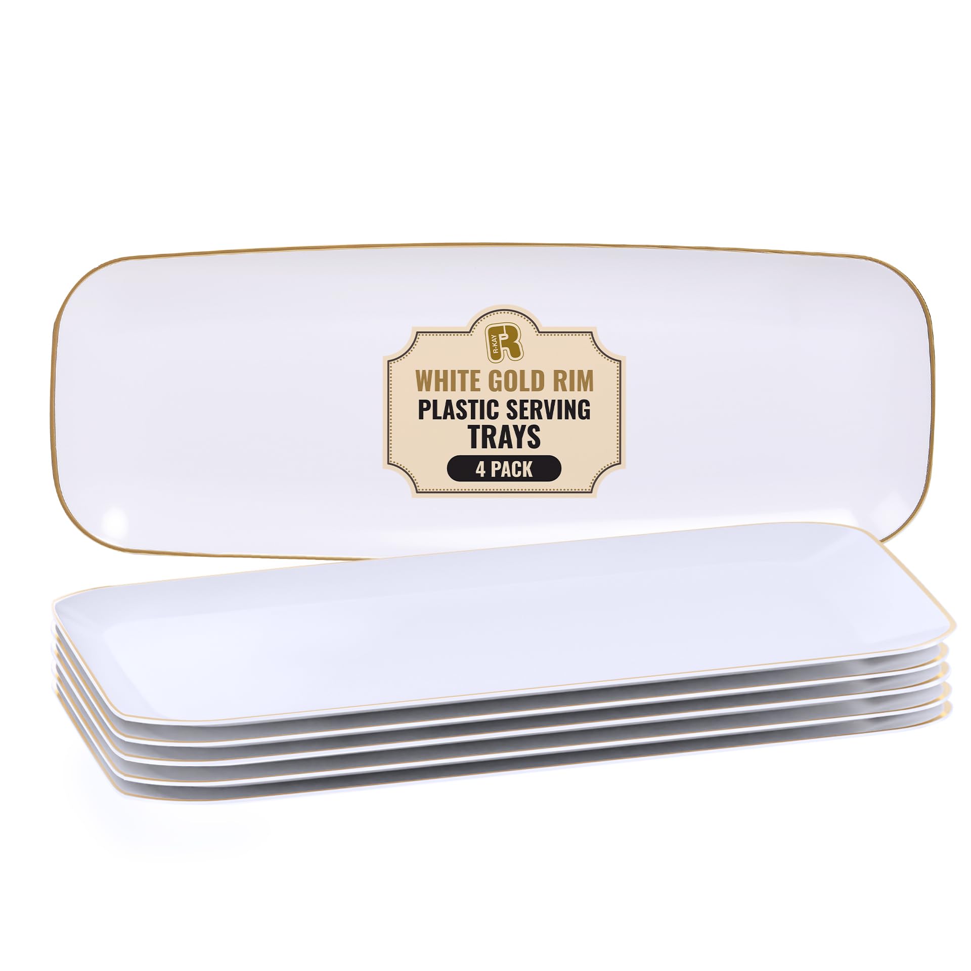 Amazon.com | R-kay 4 Pack Plastic Serving Trays for Party - White and ...