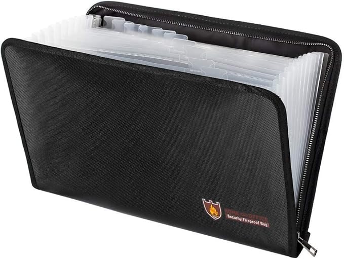 A4 Fireproof Safe Document Bag with 13 Pockets, Fire and Water ...