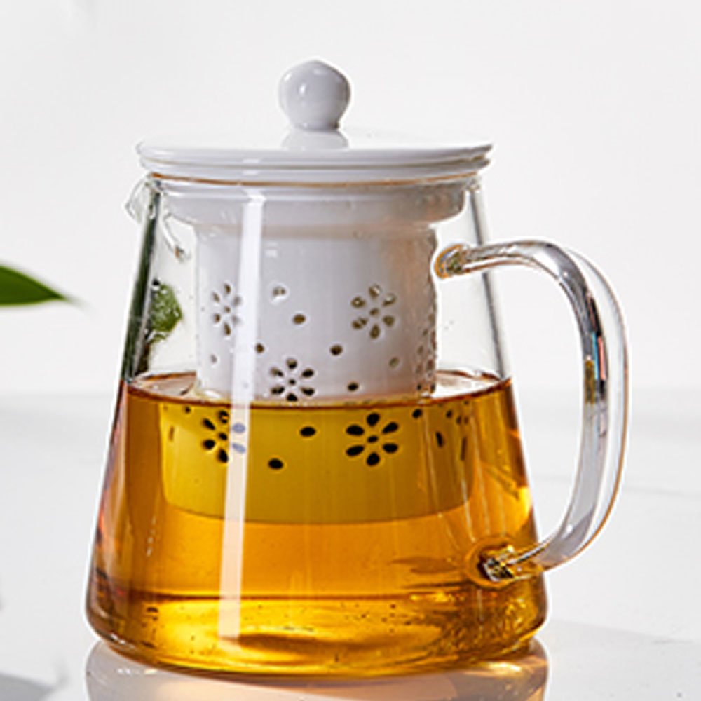 TAMUME 500ml Glass Teapot with White Porcelain Teapot Strainer (White ...