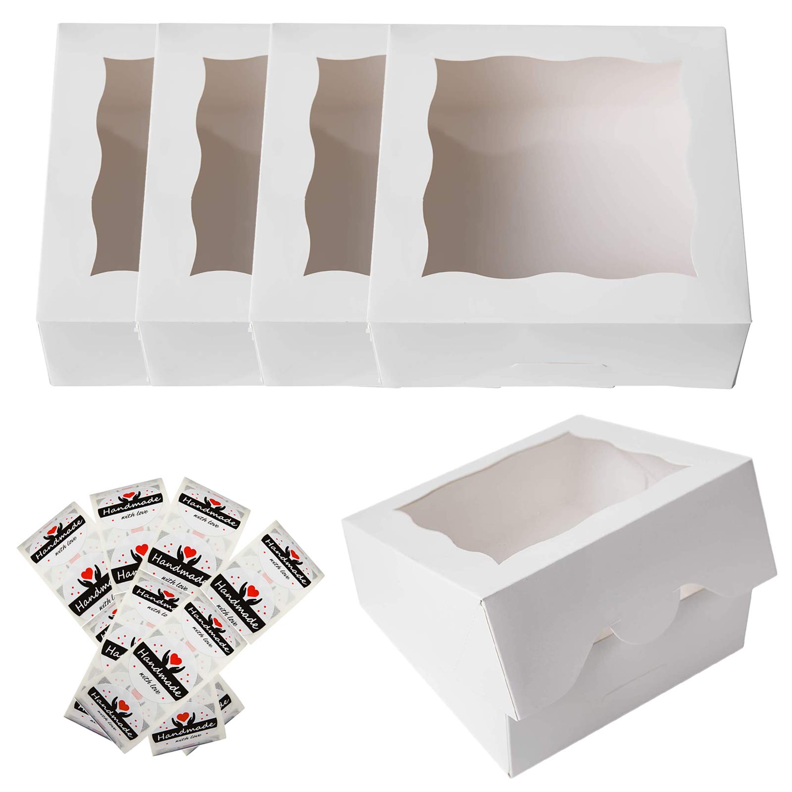Buy 20 Pack White Bakery Boxes with Window 6x6x2.5inch Pie Boxes Cookie ...