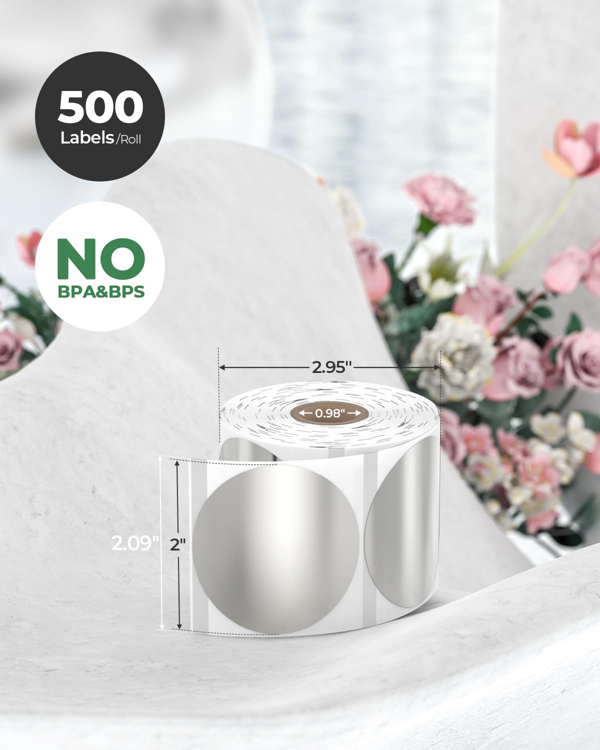 Snapklik.com : MUNBYN 2 Inch Circle Thermal Sticker Labels Silver