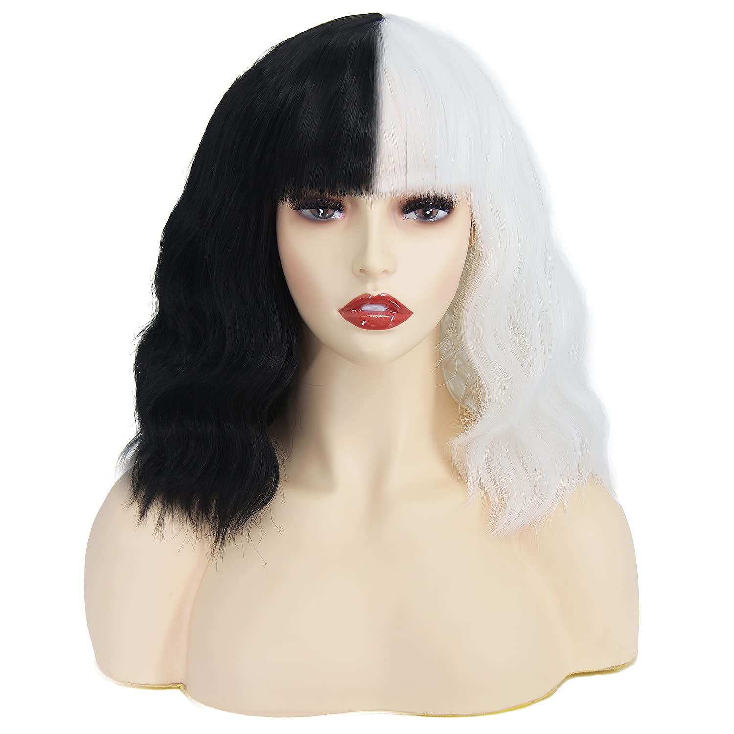 Amazon.com: ELIM Wigs for Cruella Deville Costume Cosplay Black and ...