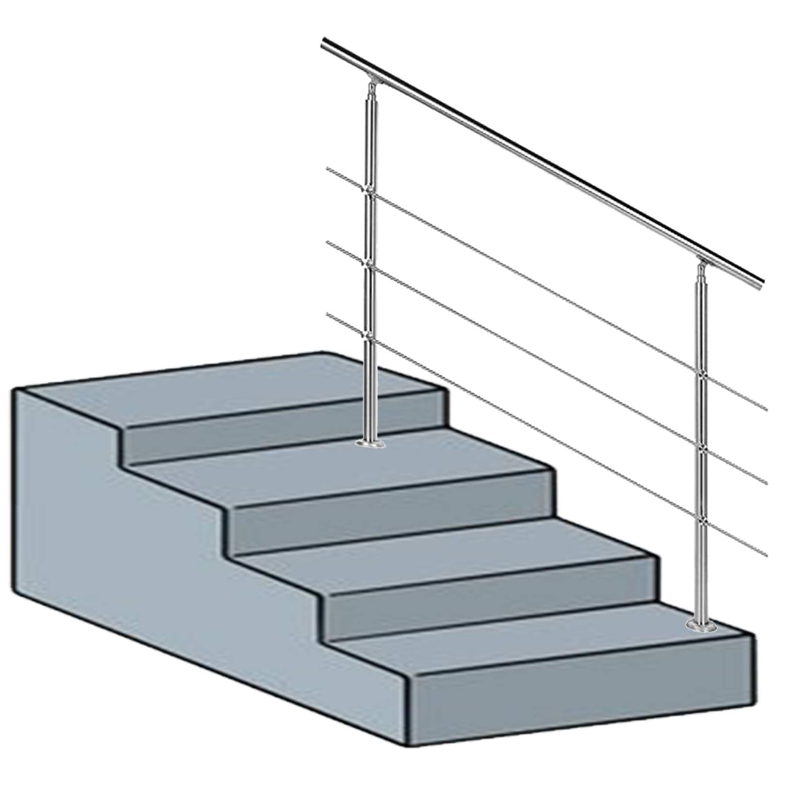 Buy QDY Metal Railing - 304stainless Steel Handrail Round Corner Style ...