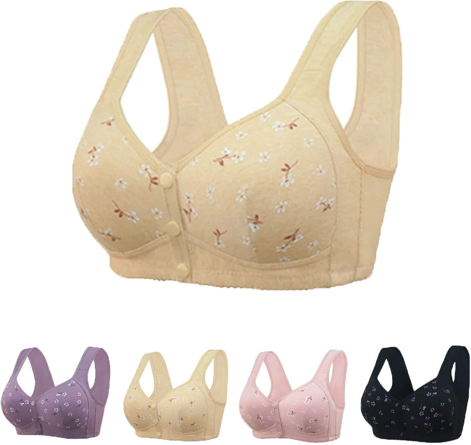 Daisy Bras for Older Women Front Closure Wireless Push Up Bra Plus Size ...