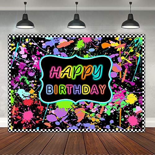 Amazon.com : Paint Splatter Happy Birthday Backdrop Colorful Neon Glow ...