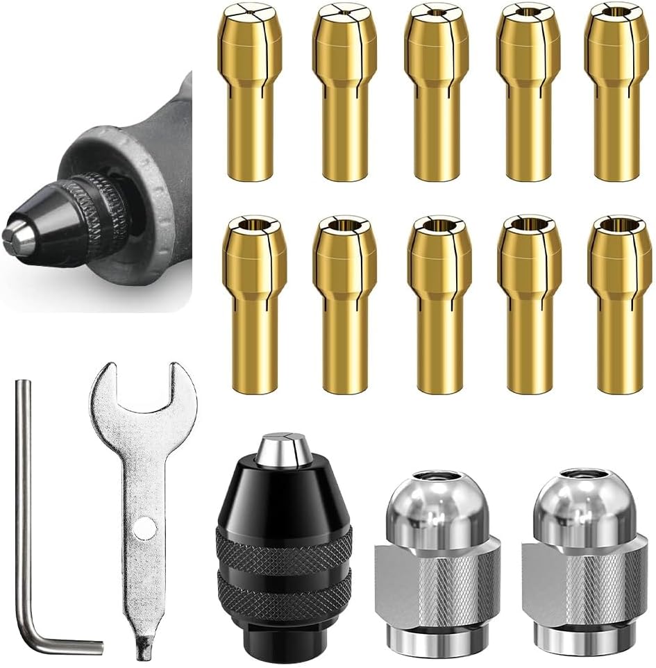 STCRERAG 15 Pcs Drill Chuck Collet Set, 0.8-3.2mm Brass Collet Set ...