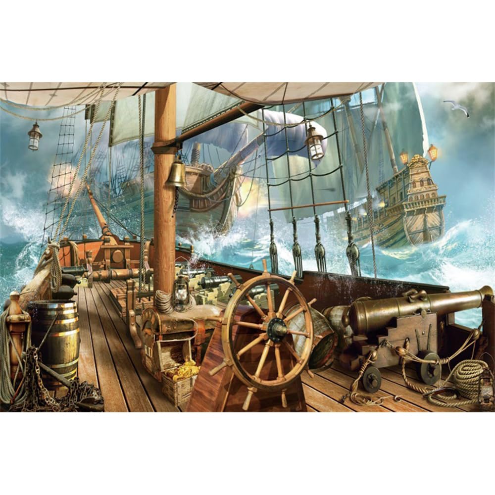 Pirate Ship Backdrop Island Ocean Seascape Palm Trees - Australia ...