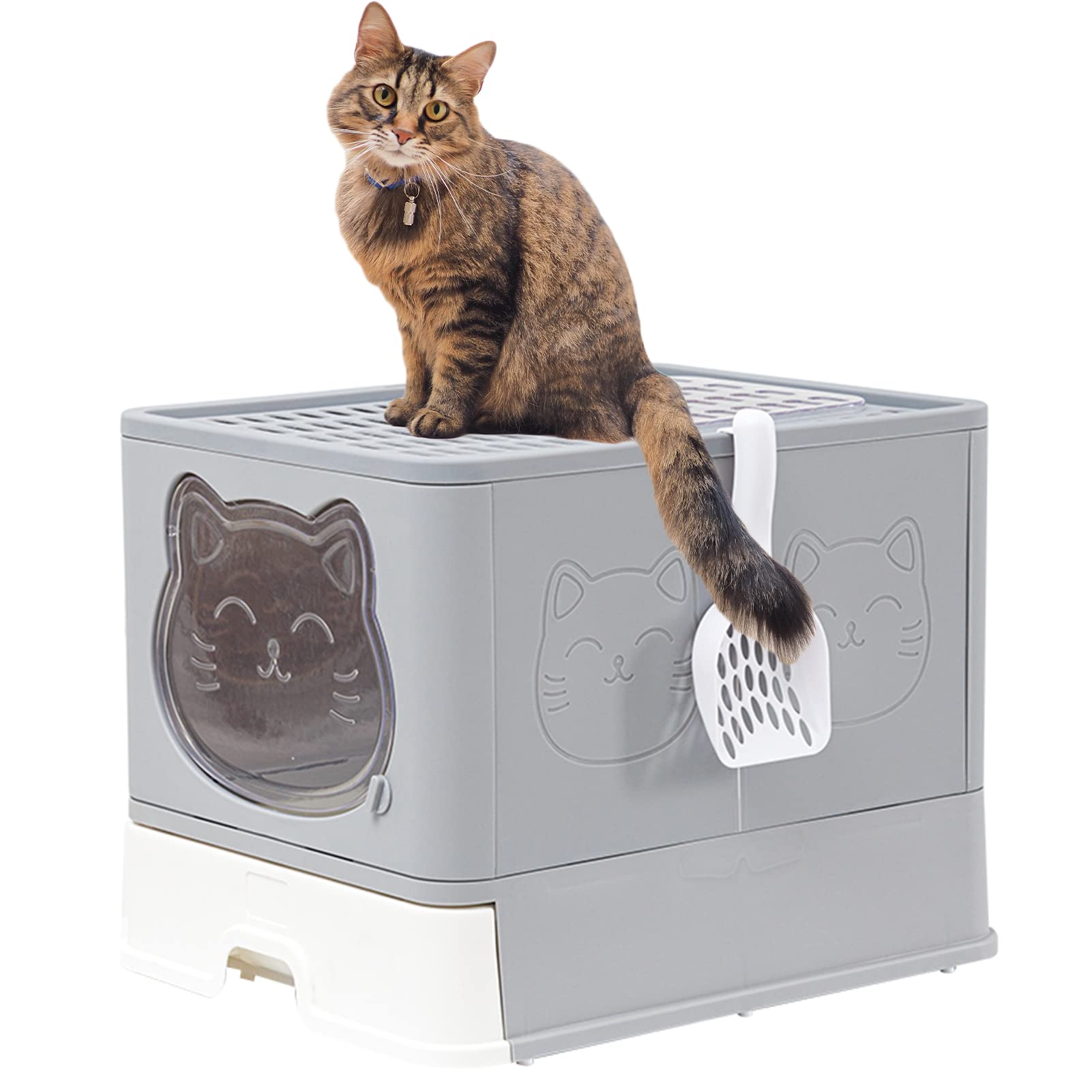 Top Entry Litter Box with Lid,Anti-Splashing Foldable Cat Litter Box ...
