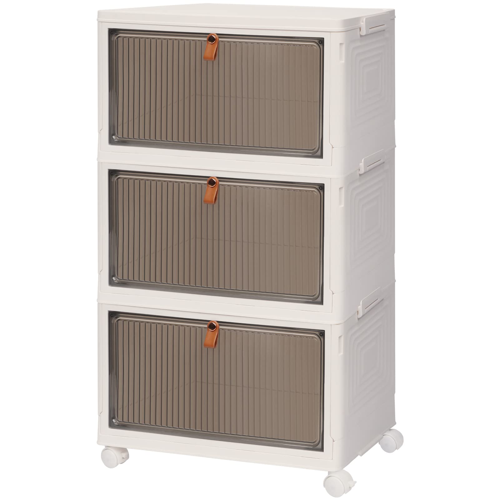 UHAPEER 3 Tier Plastic Stackable Storage Bins with Lids, Foldable ...