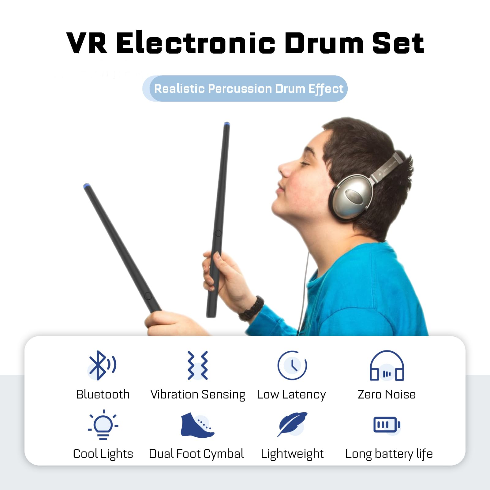 Snapklik.com : VR Electronic Drum Set, Air Drum Sticks, 1 Snare,3 Toms ...