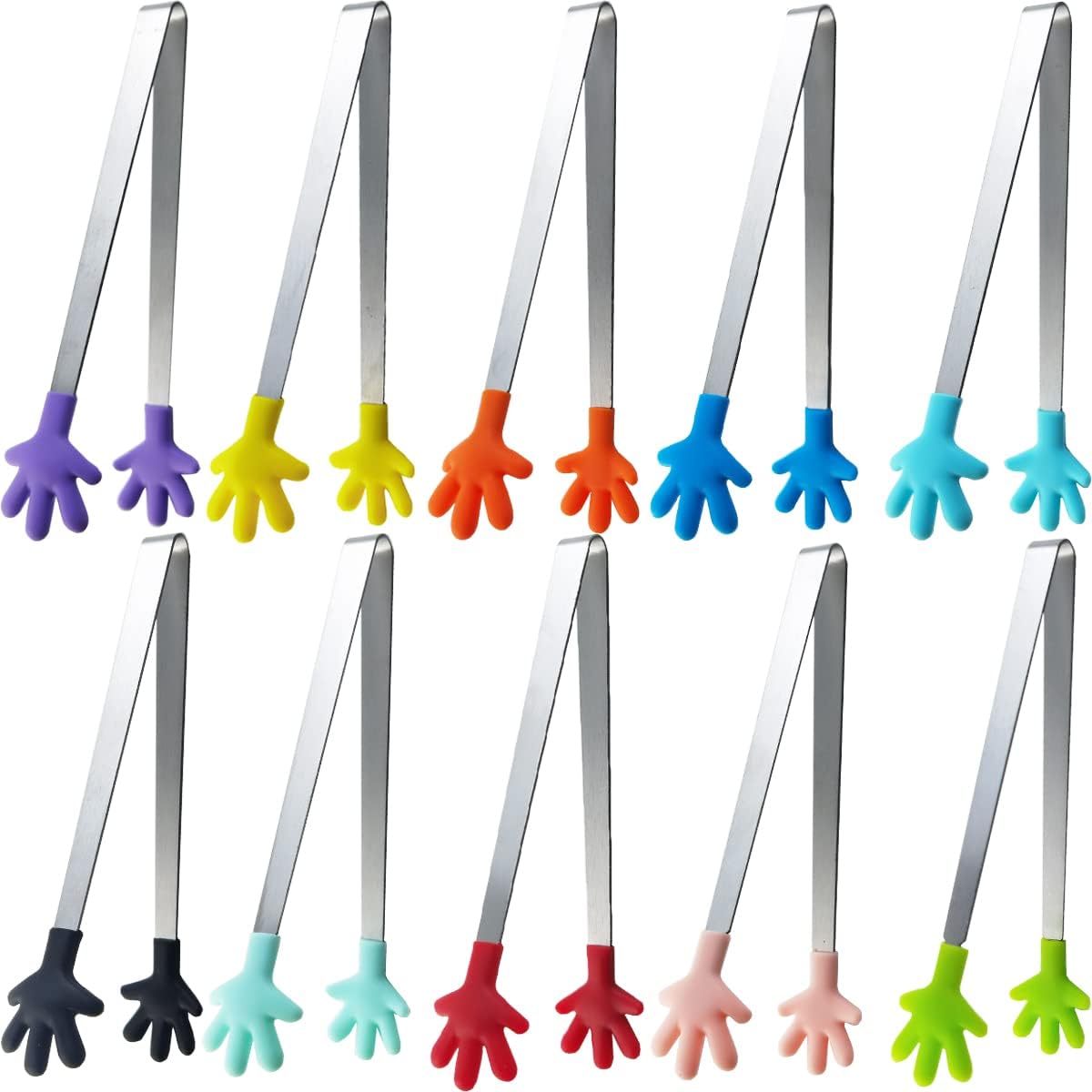 Amazon.com: 12 Pieces Mini Hand Shape Silicone Tongs - 5 Inch Kitchen ...
