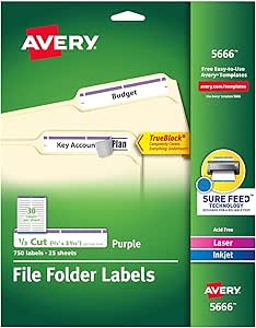Amazon.com : Avery Self-Adhesive Laser/Inkjet File Folder Labels ...