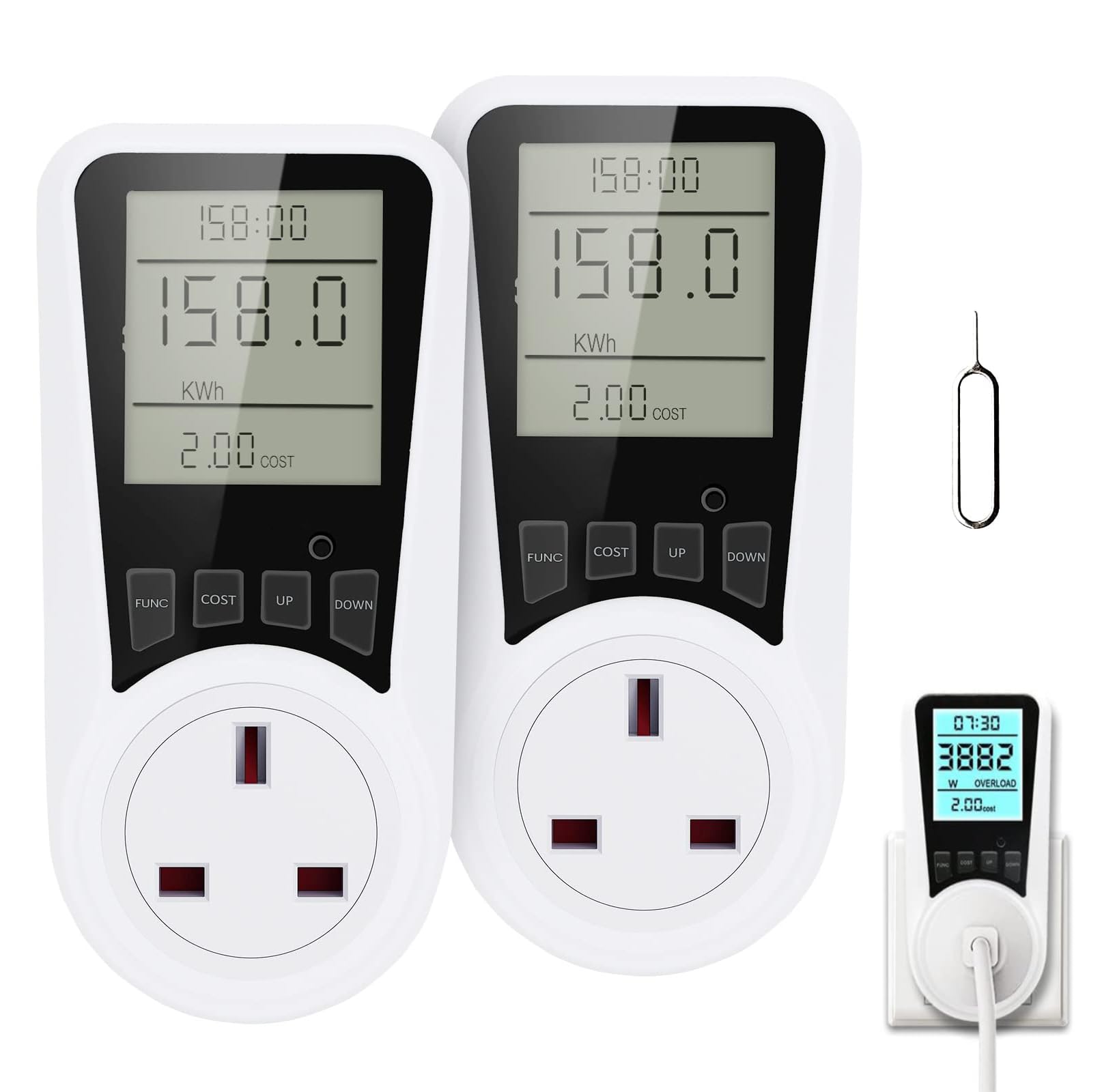 Buy 2Pcs Electricity Meter for Socket, Power Meter Energy Monitor, Watt ...