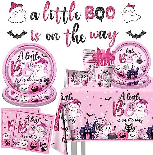Amazon.com: GREHUMOR 142pcs A Little Boo is On The Way Tableware ...