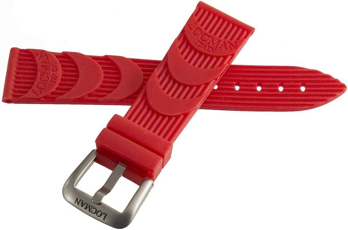 Locman Men's 24mm Red Rubber Watch Band Strap with Silver Buckle ...