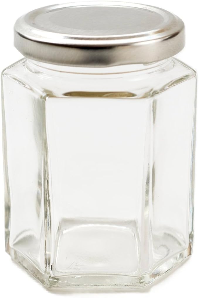 Nutley's 8oz Hexagonal Jam Jar with Lid - Silver (Pack of 24) : Amazon ...