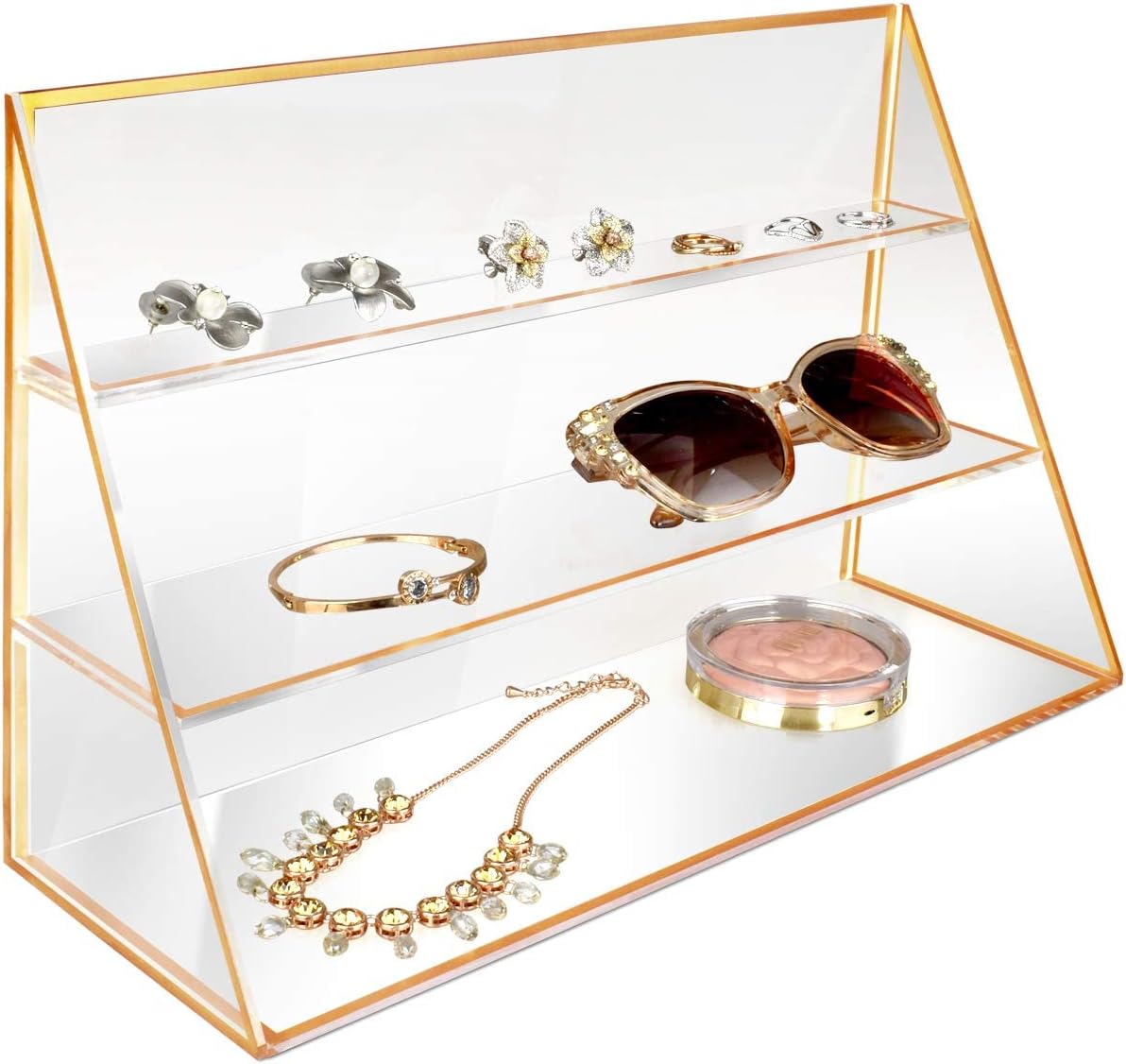 Ikee Design Acrylic 3 Layers Display Shelf with Golden Trim, 3 Tiers ...