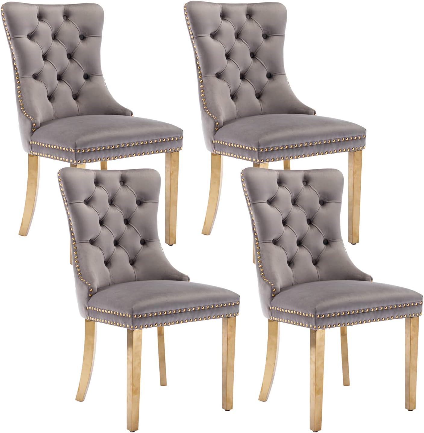Amazon.com - Shenyon Gray Velvet Dining Chairs Set of 4, Upholstered ...