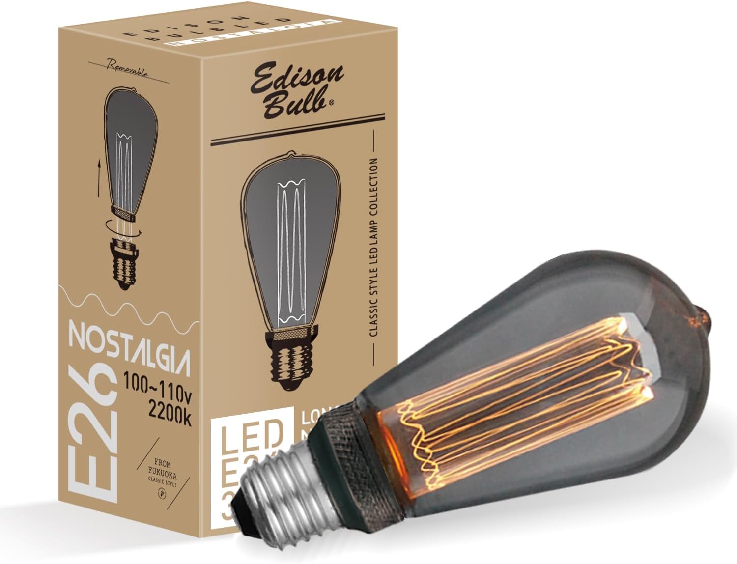 Amazon | E26 エジソンバルブ LED電球 モダン (ロンググレー) ノスタルジア 10W相当 2200K 調光器対応 電球色 裸電球 エジソン電球 レトロ 照明 暗め | エジソン ...