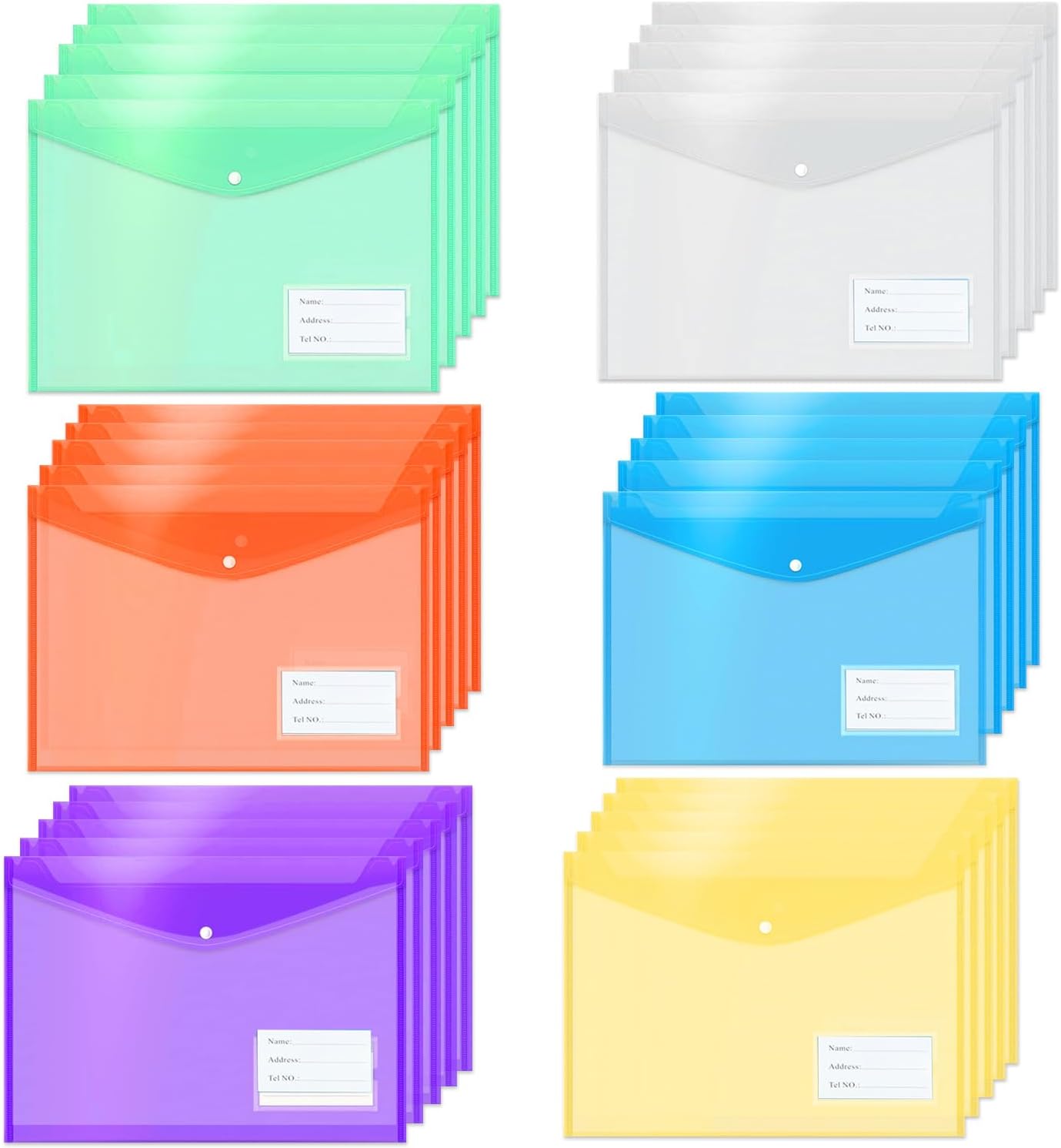 LOSYHU 30 Pack A4 Plastic Envelopes Wallets, Clear Plastic File Pockets ...